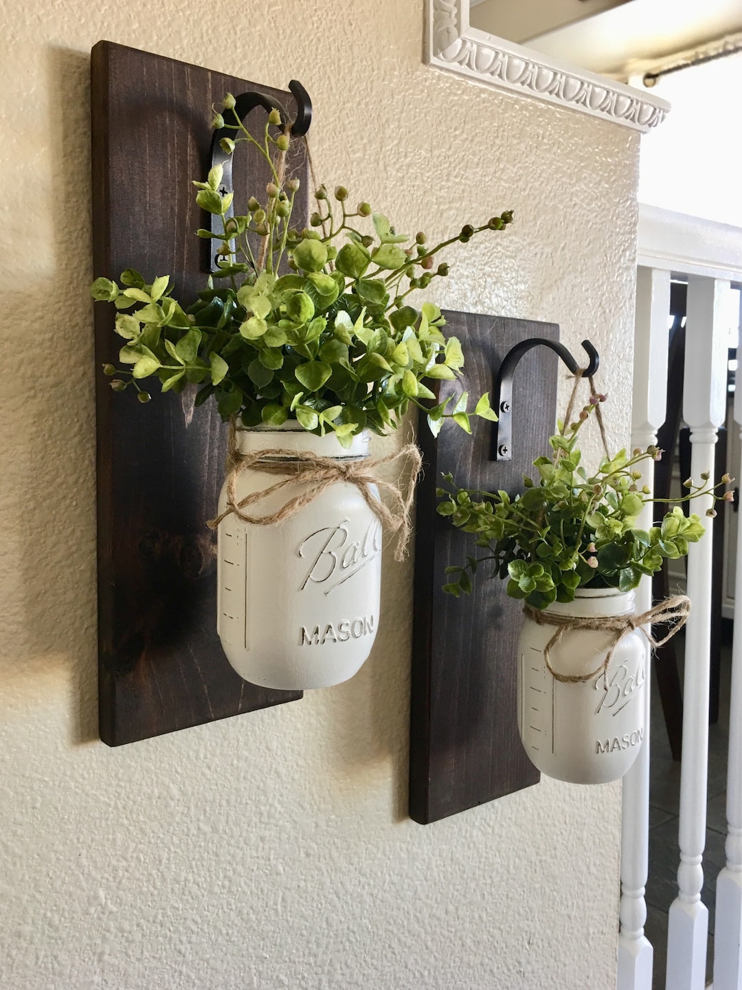 Set of Two Mason Jar Hanging Planter, Home Decor, Wall Decor, Rustic ...