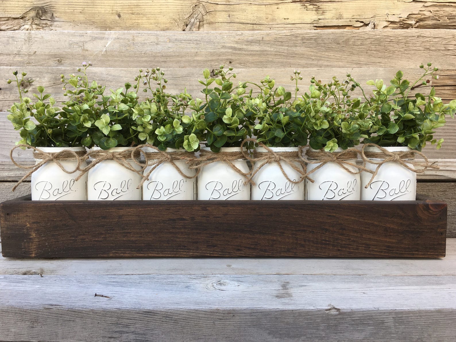 Mason Jar Decor Mason Jar Centerpiece With Boxwood Tray With - Etsy