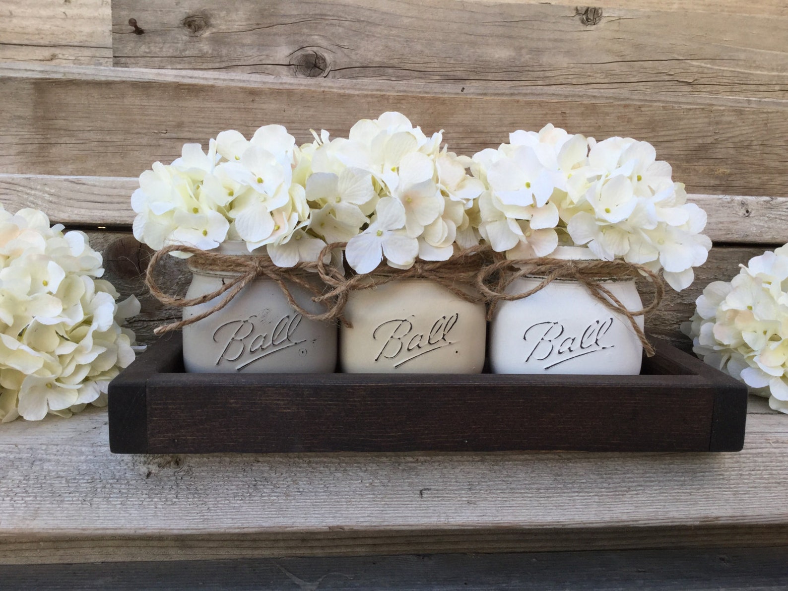 Rustic Tray With 3 Painted Mason Jars, Farmhouse Living Room Decor ...
