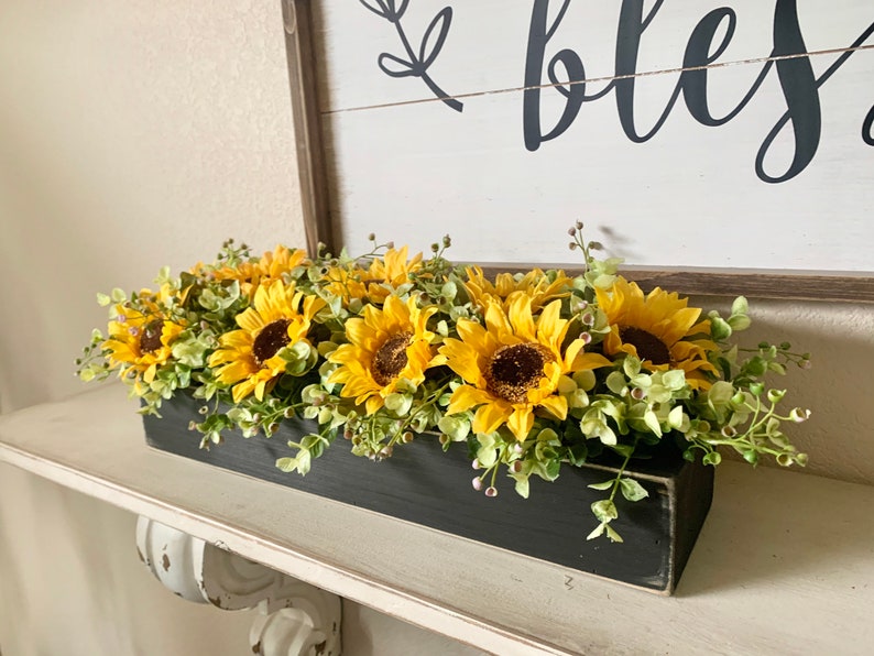 Rustic Planter Box Centerpiece With Greenery, Farmhouse Table ...