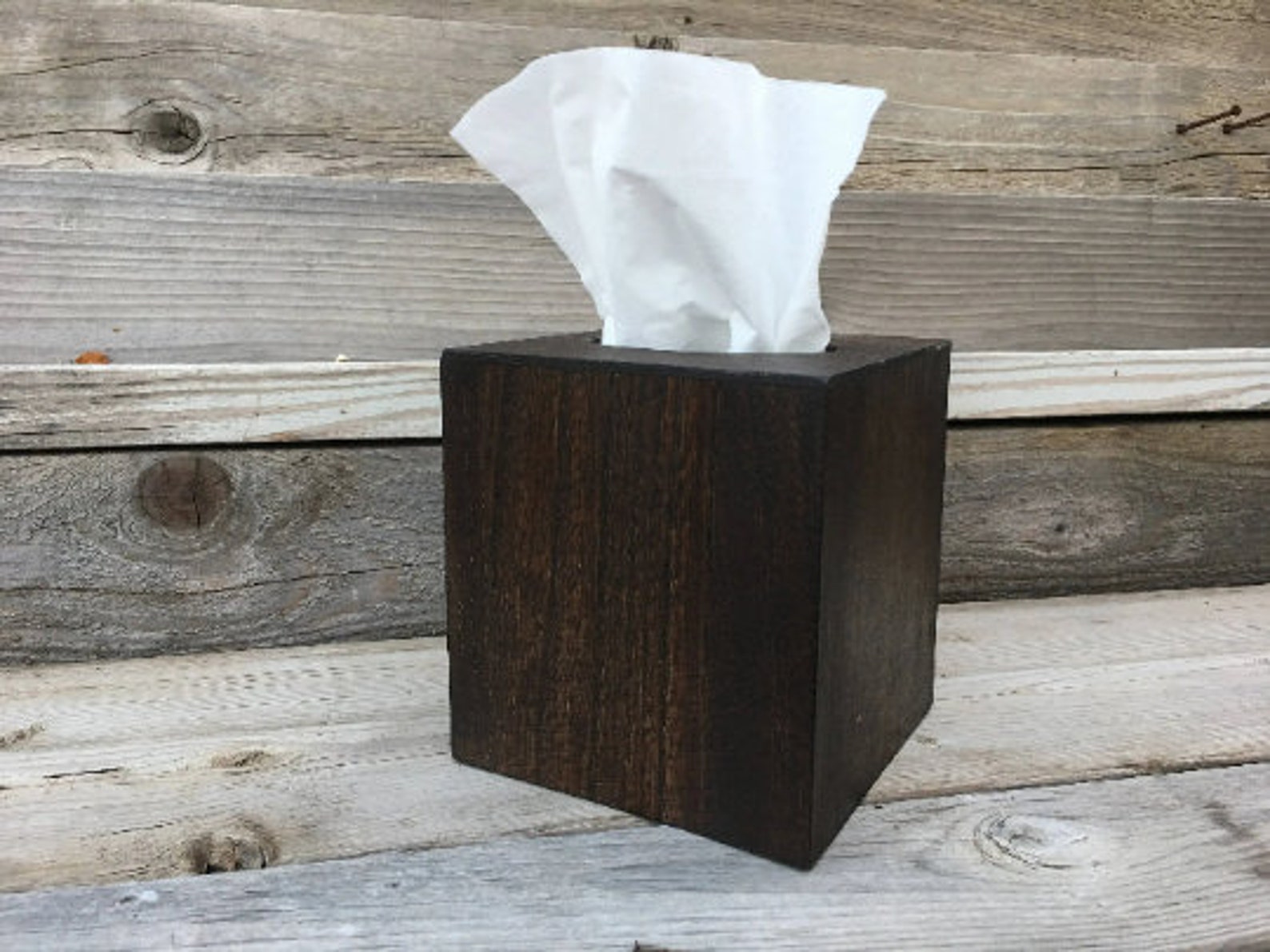 Wood Tissue Box Cover, Square Tissue Box Holder, Rustic Tissue Box ...