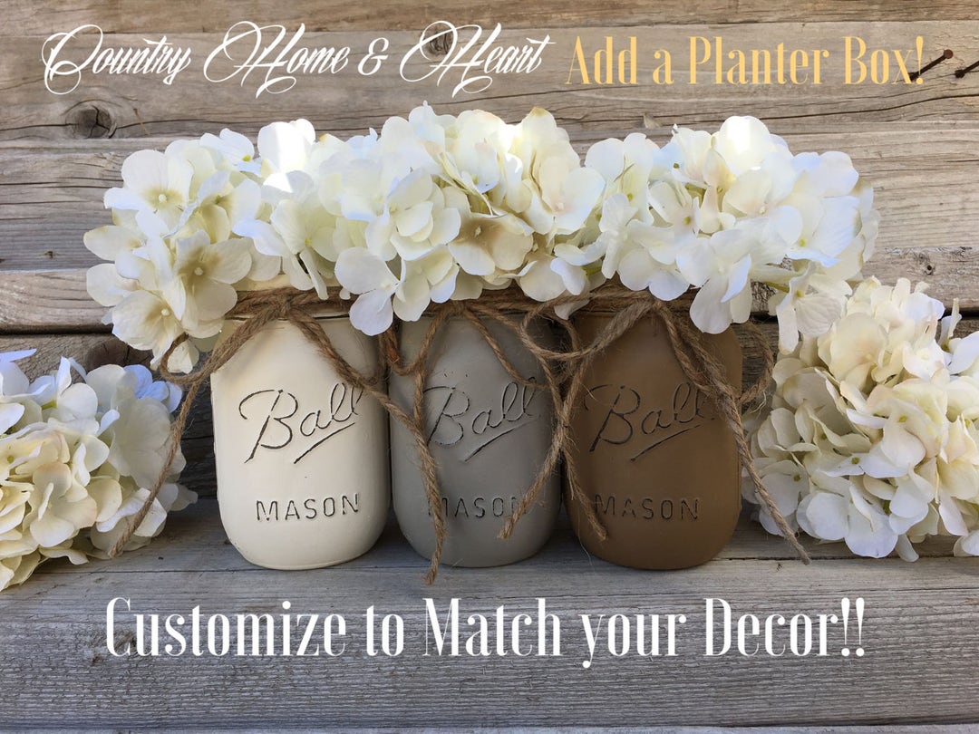 Home Decor, Farmhouse Shelf Decor, Painted Mason Jars, Rustic Mason Jar ...