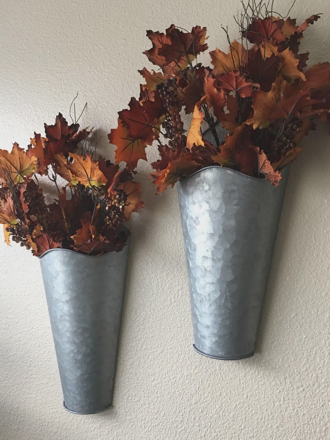 Rustic Fall Wall Galvanized Metal Wall Pocket With Fall Leaves ...