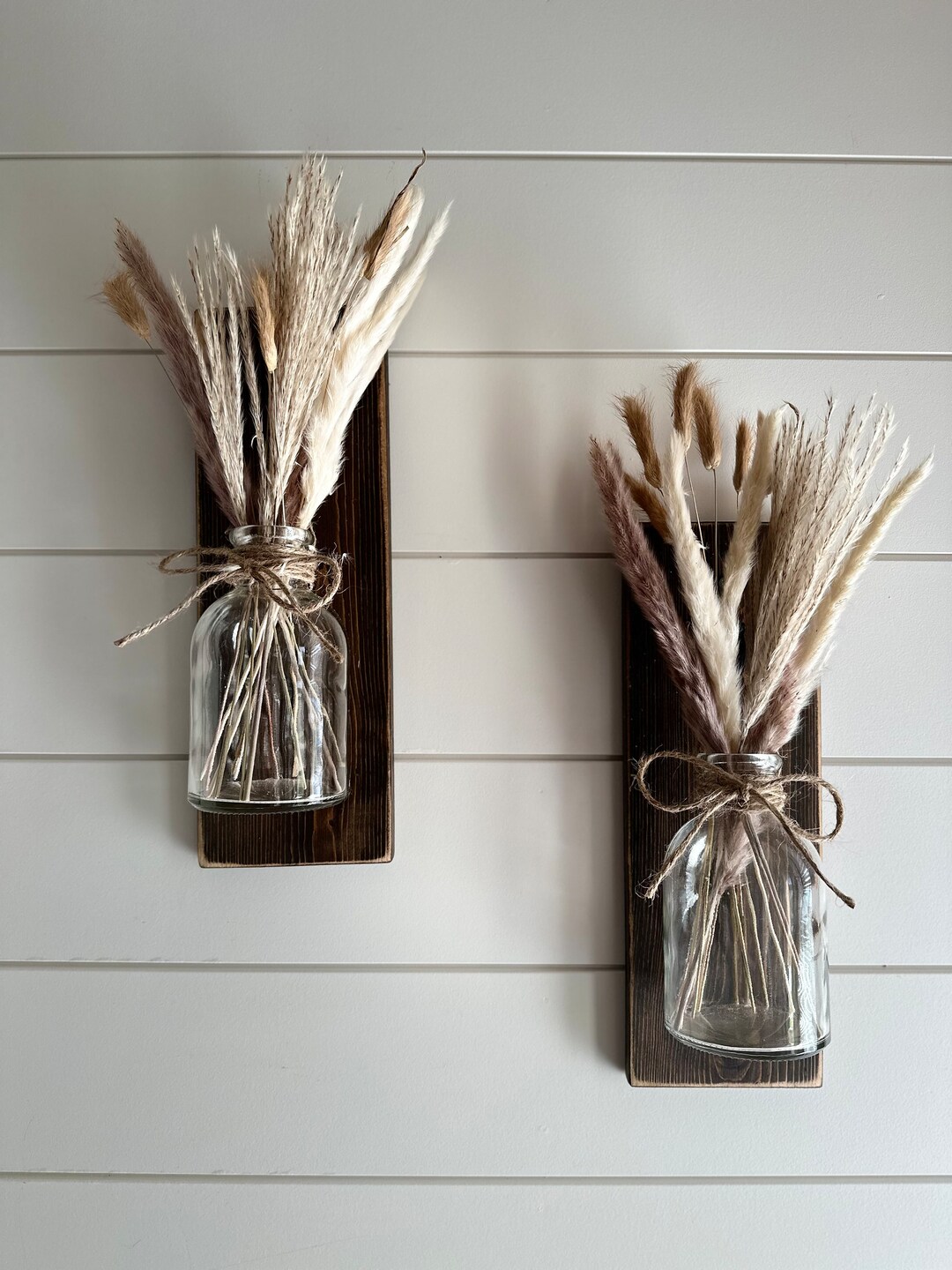 Rustic Fall Farmhouse Sconces Pampas Grass or Eucalyptus Set of Two ...