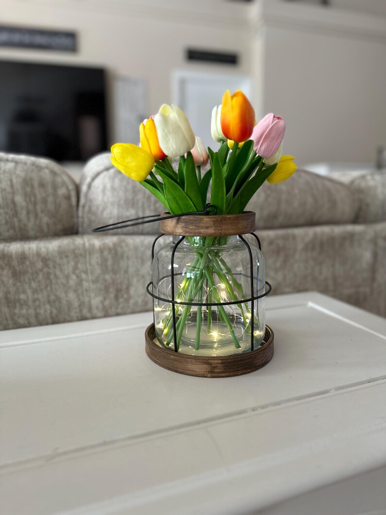 Vintage Style Spring Easter Farmhouse Vase With Tulips, Tulip ...