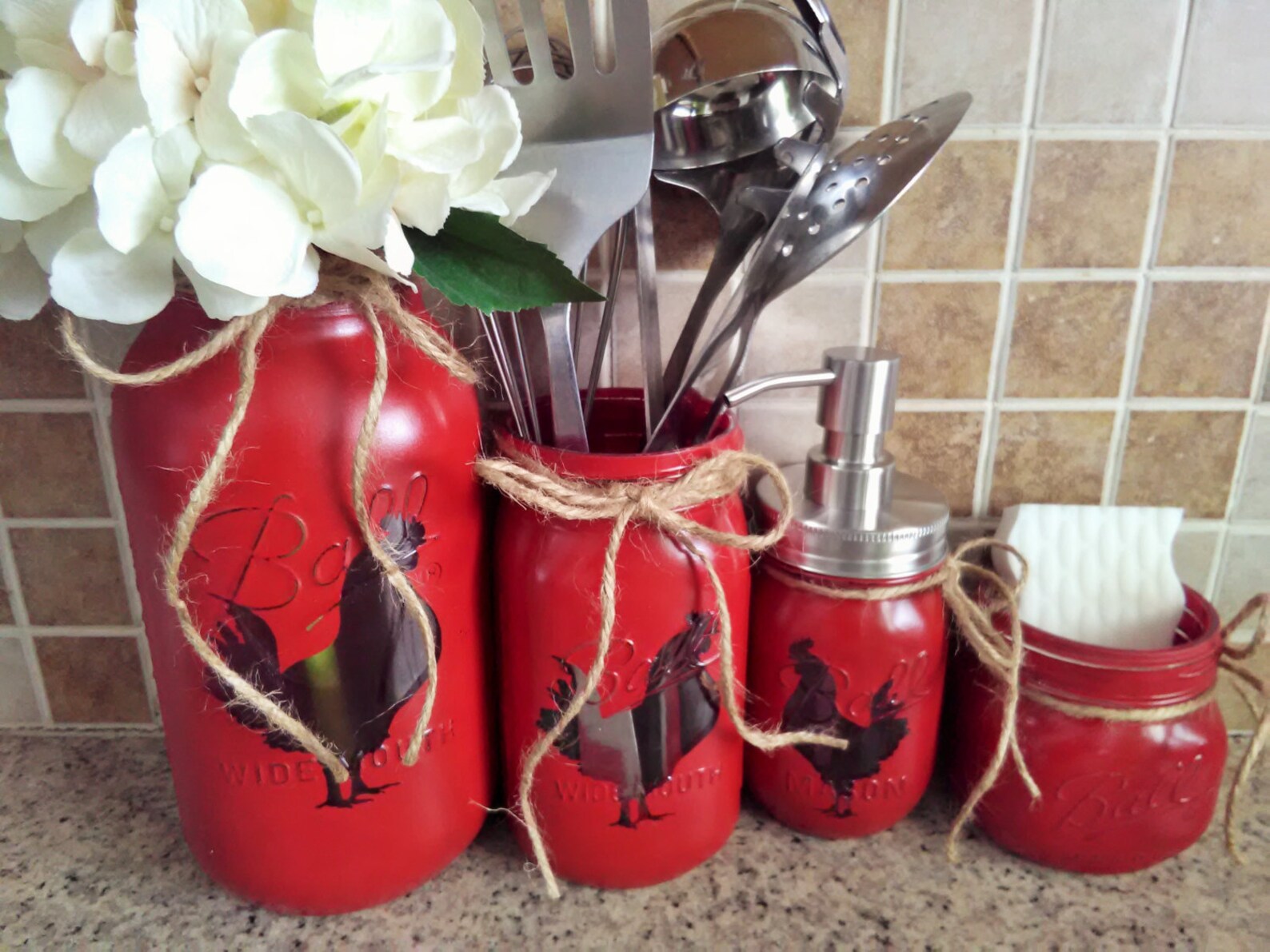 Chicken Decor Chicken Kitchen Set Red Chicken Kitchen | Etsy