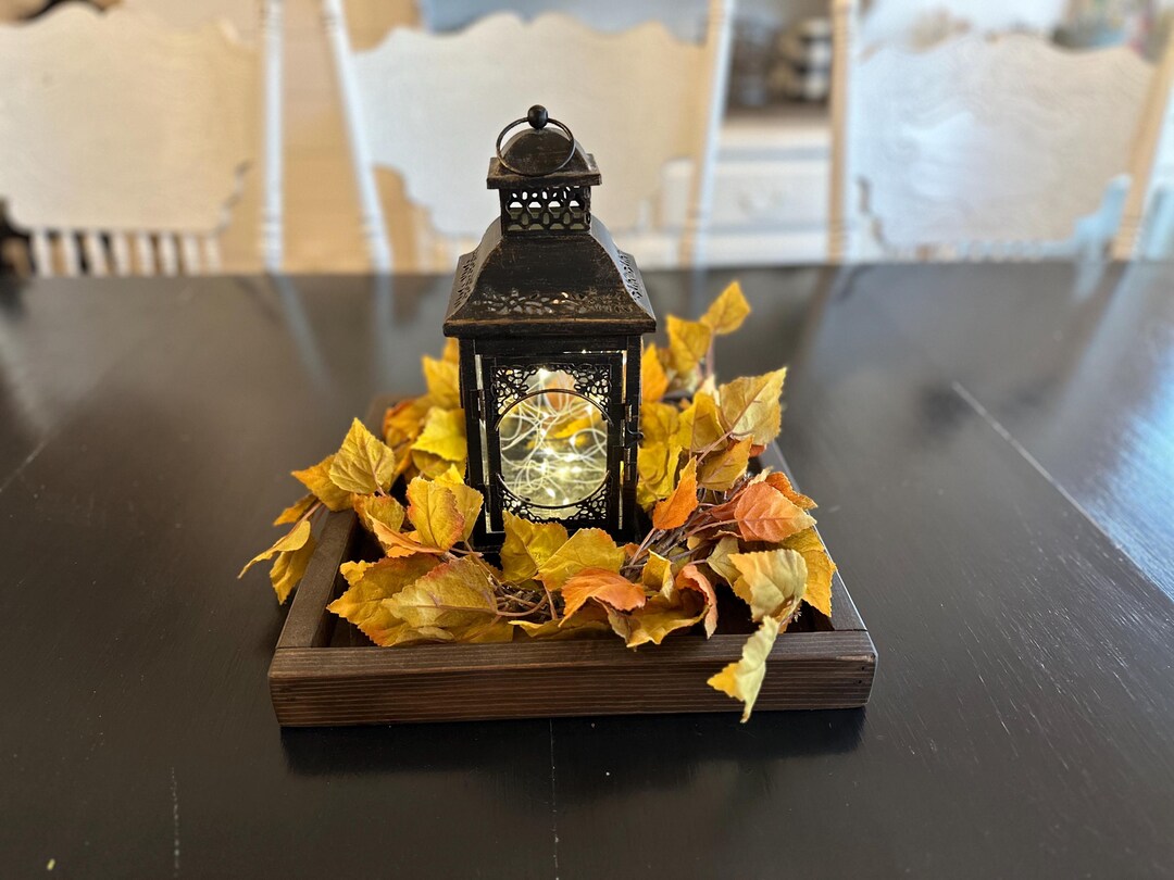 Rustic Candle Lantern Fall Thanksgiving Table Centerpiece With Wood ...