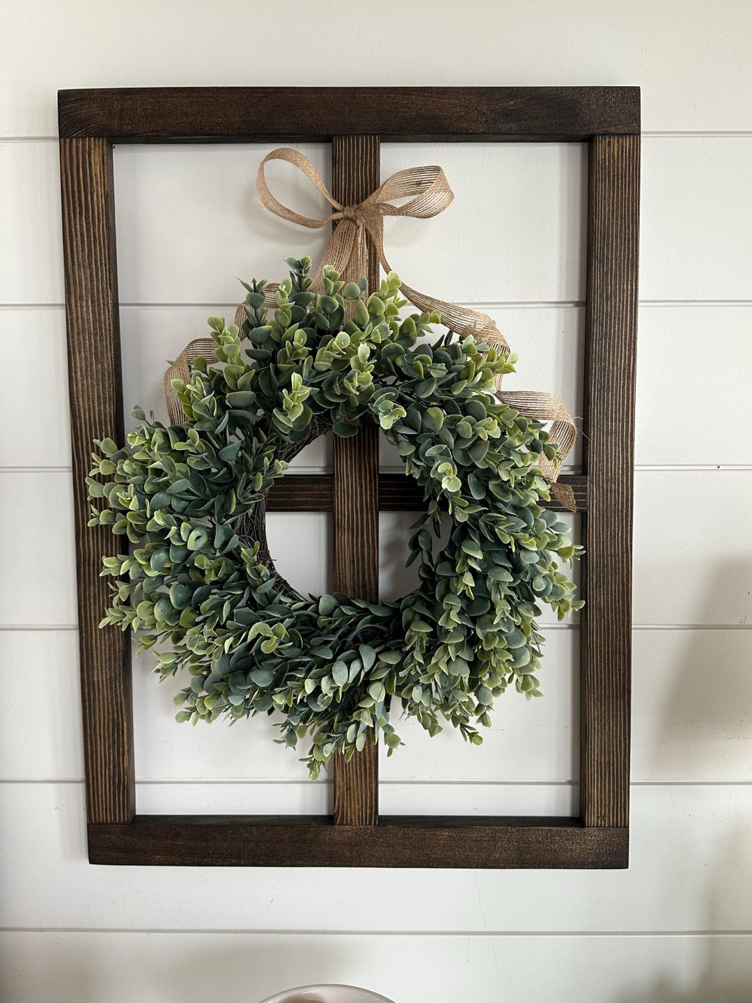 Wood Window Frame With Greenery Wreath 26”x18” Farmhouse Gallery Wall ...