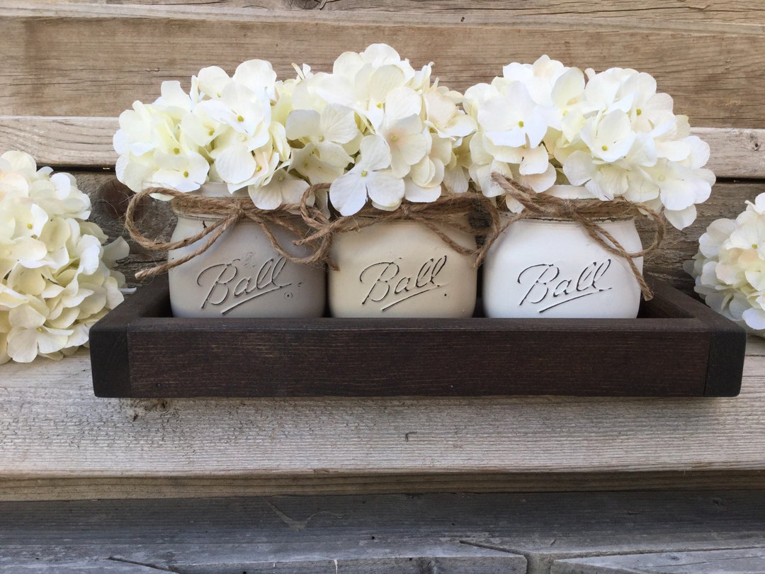Rustic Tray With 3 Painted Mason Jars, Farmhouse Living Room Decor ...