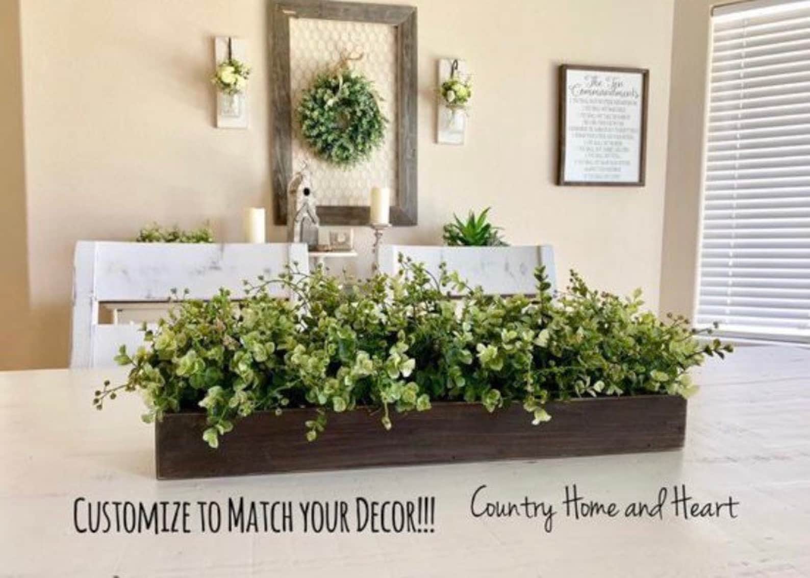 Farmhouse Planter Box Centerpiece With Greenery Rustic Table - Etsy