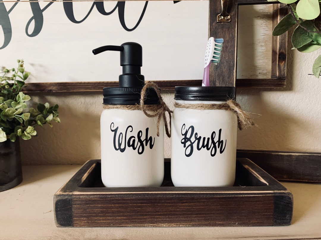 Rustic Toothbrush Holder, Farmhouse Soap Dispensers, Wash Brush Jars ...
