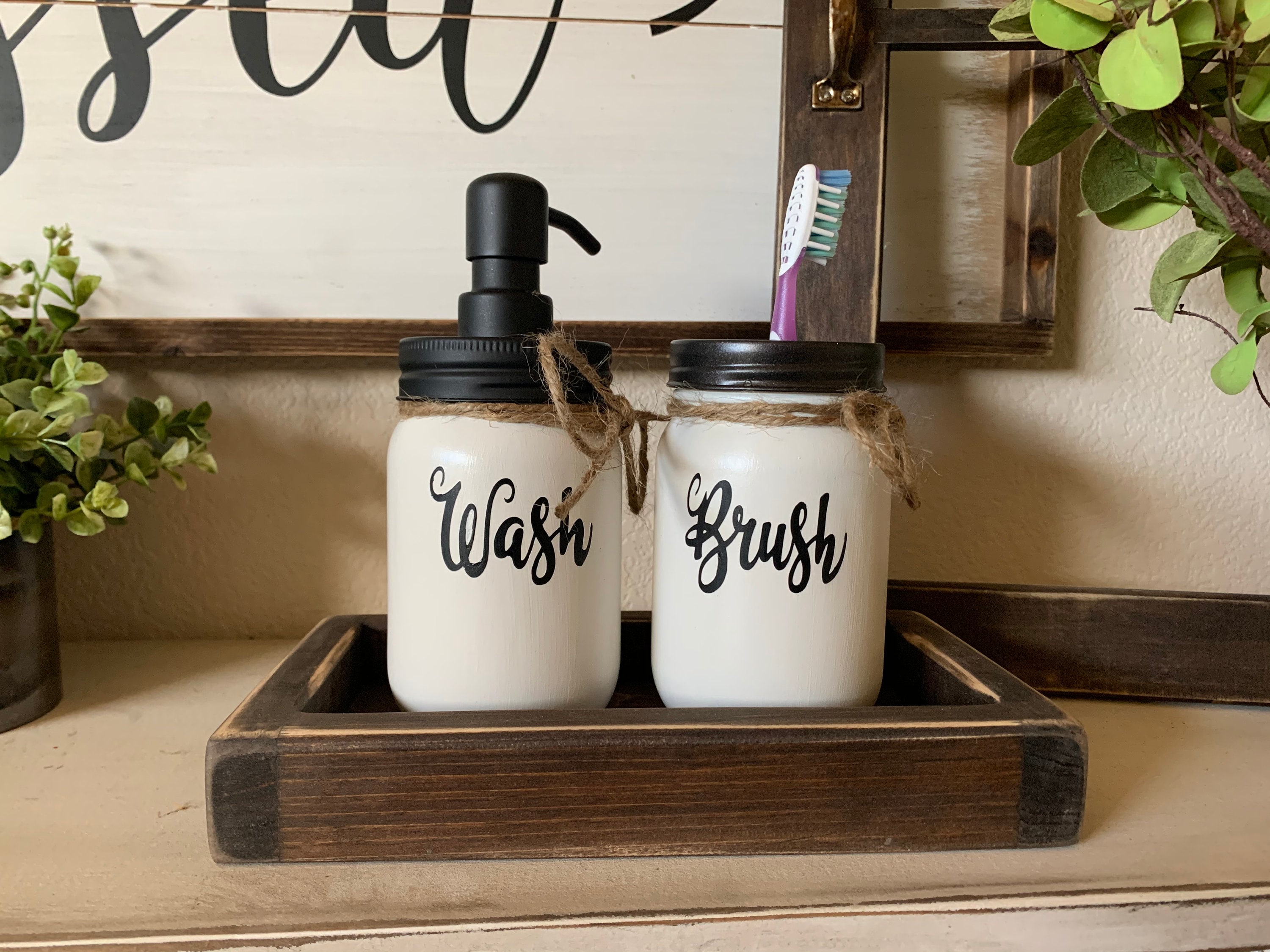 Rustic Toothbrush Holder Farmhouse Soap Dispensers Wash - Etsy