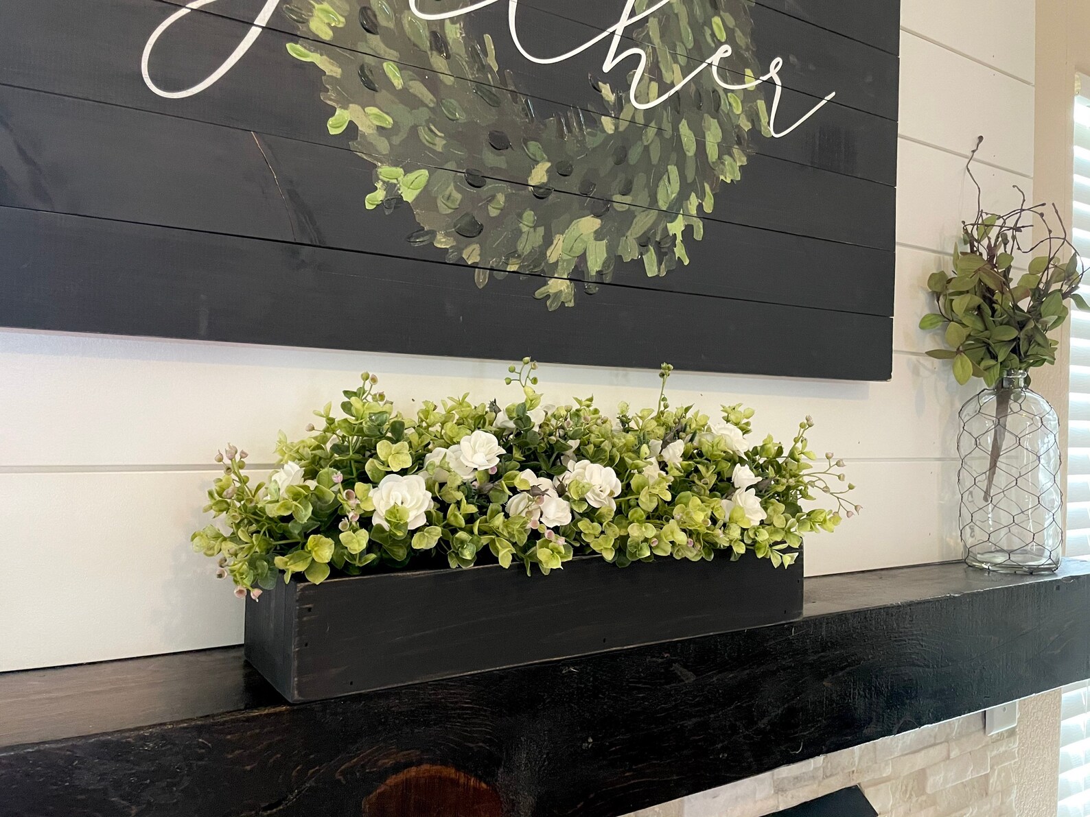 Rustic Planter Box Centerpiece With Greenery Farmhouse Table - Etsy