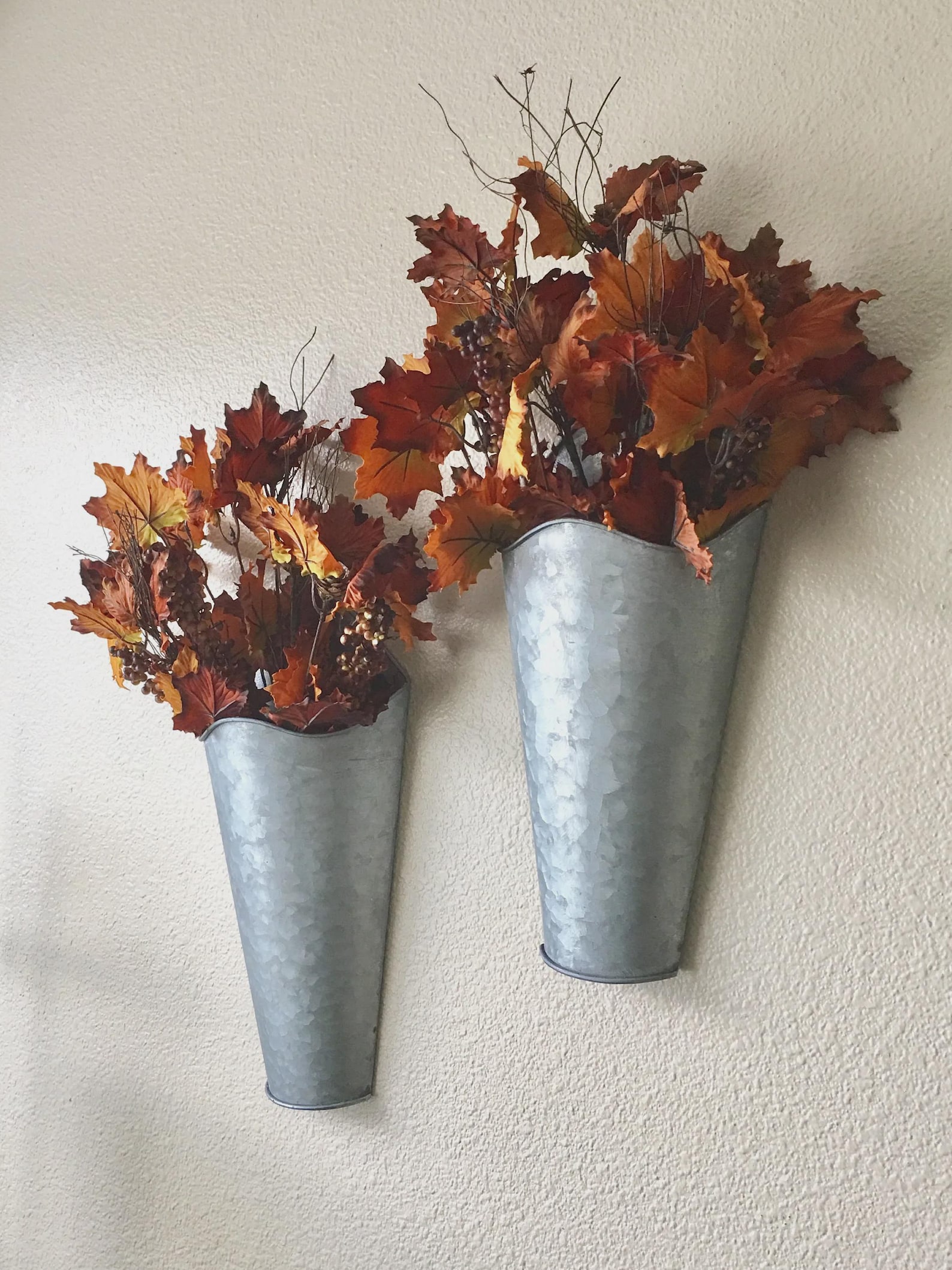 Rustic Fall Wall Galvanized Metal Wall Pocket With Fall Leaves ...
