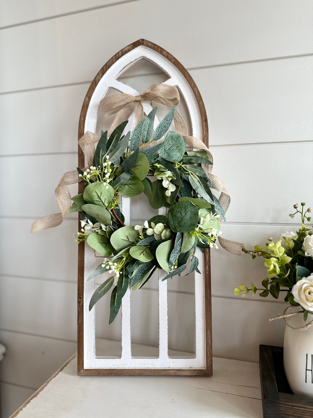 Whitewash Window Arch Frame With Wreath Farmhouse Home Wall Decor ...