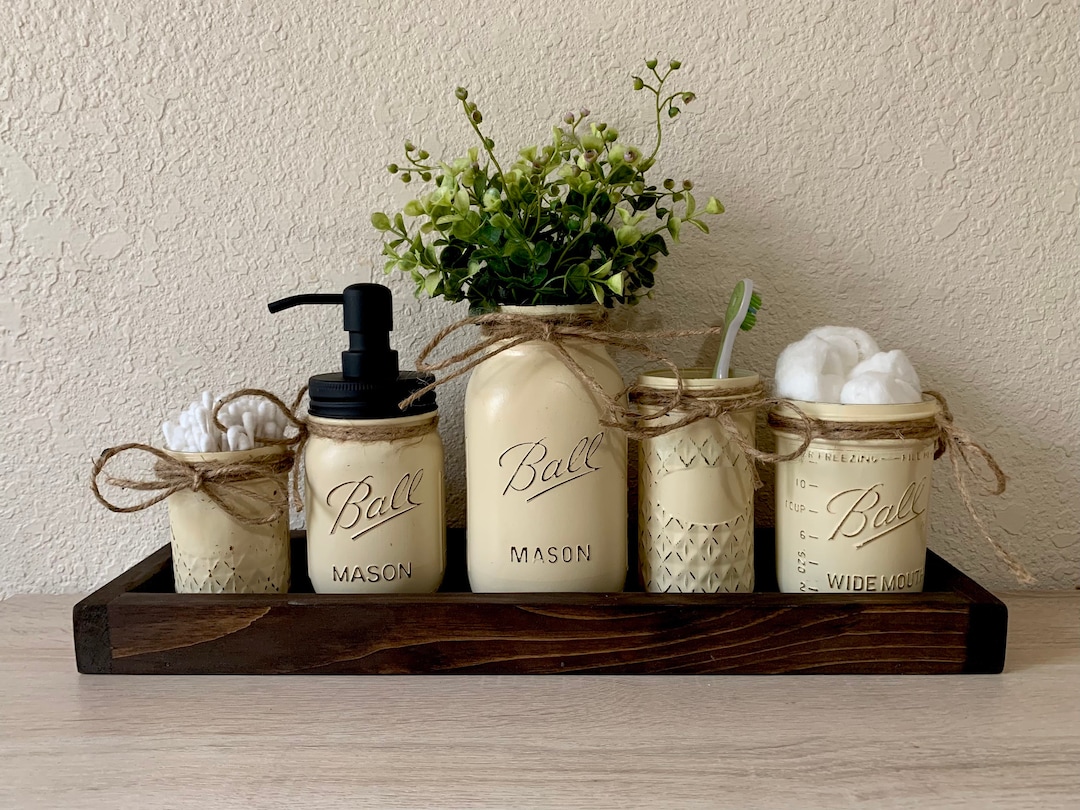 Rustic Mason Jar Bathroom Set: Bronze Soap Dispenser, Farmhouse Decor ...