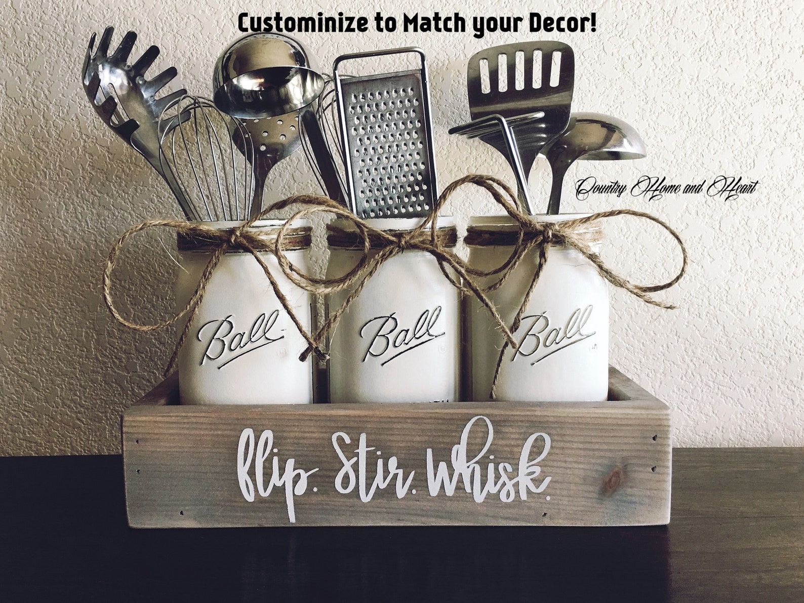 Flip, Stir, Whisk, Kitchen Decor, Utensils Holder, Mason Jar Utensils ...