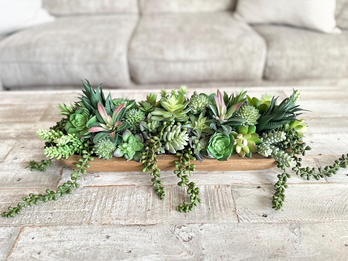 Rustic Dough Bowl Succulent Arrangement |dough Bowl Decor | Modern ...