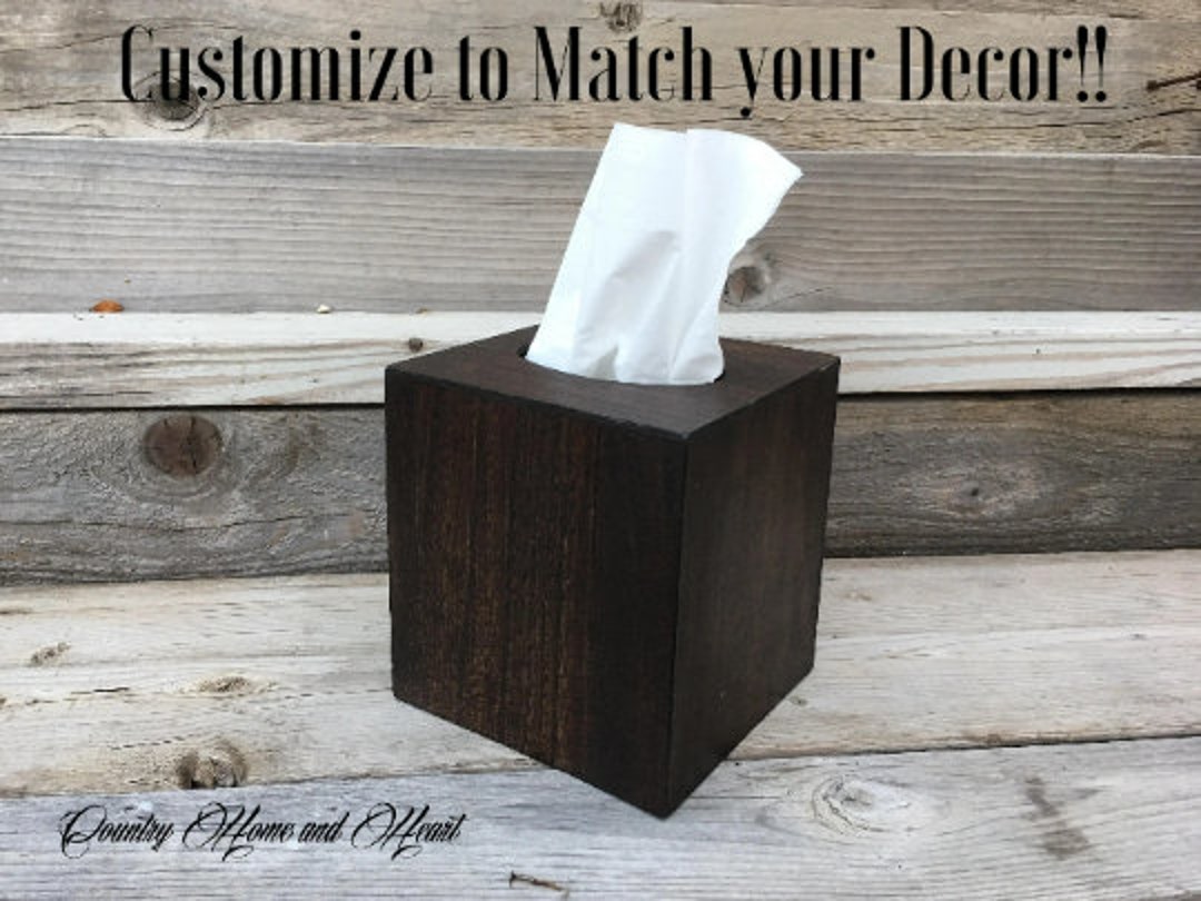 Wood Tissue Box Cover, Square Tissue Box Holder, Rustic Tissue Box ...