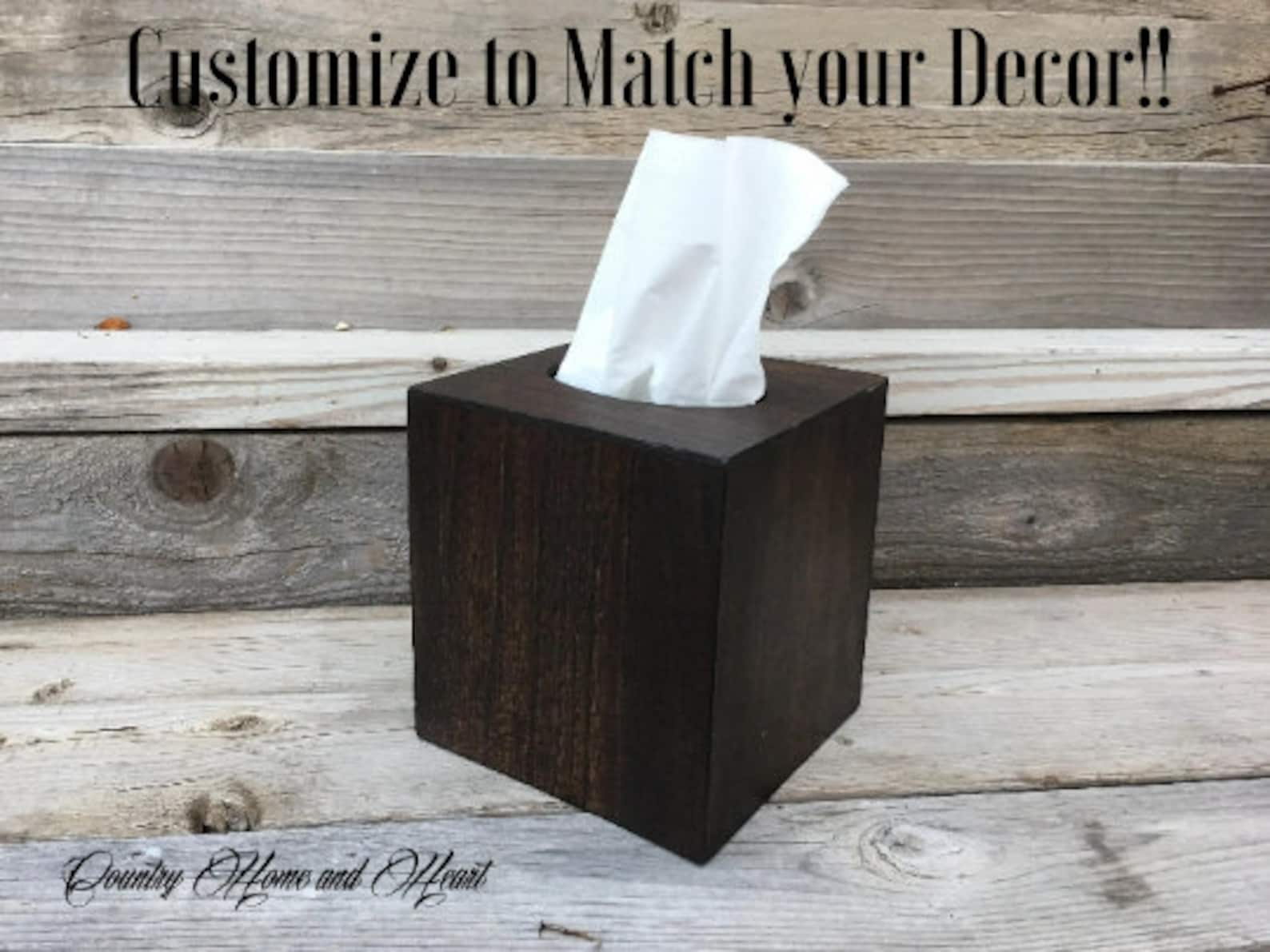 Wood Tissue Box Cover Square Tissue Box Holder Rustic Tissue - Etsy