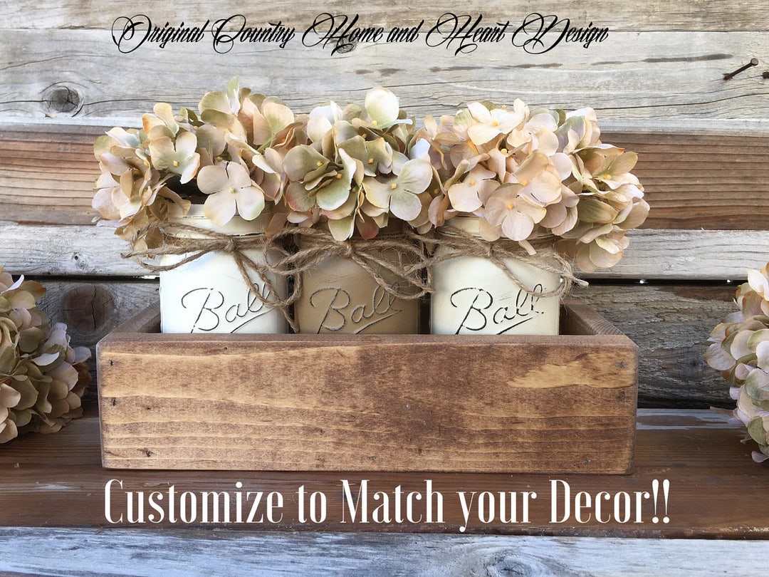 Farmhouse Decor Centerpiece Floral Rustic Mason Jar Centerpieces Wood ...