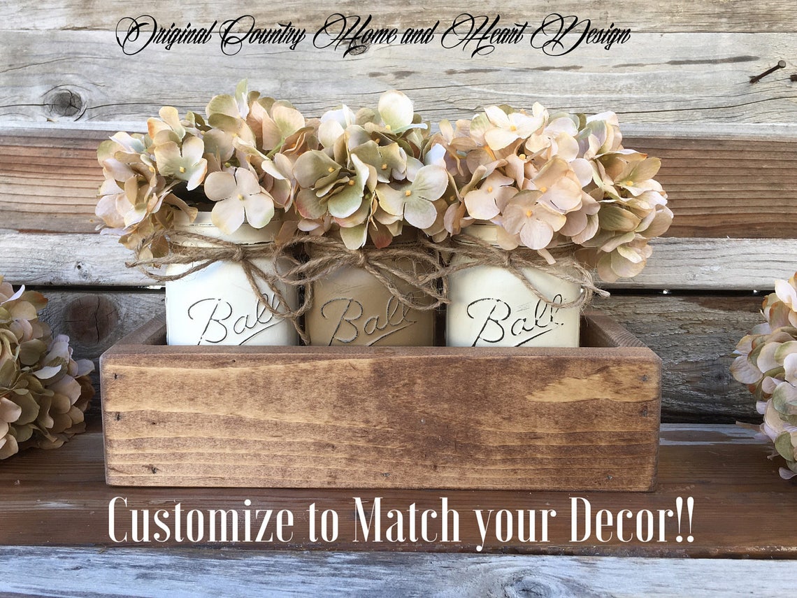 Farmhouse Decor Centerpiece Floral Rustic Mason Jar - Etsy