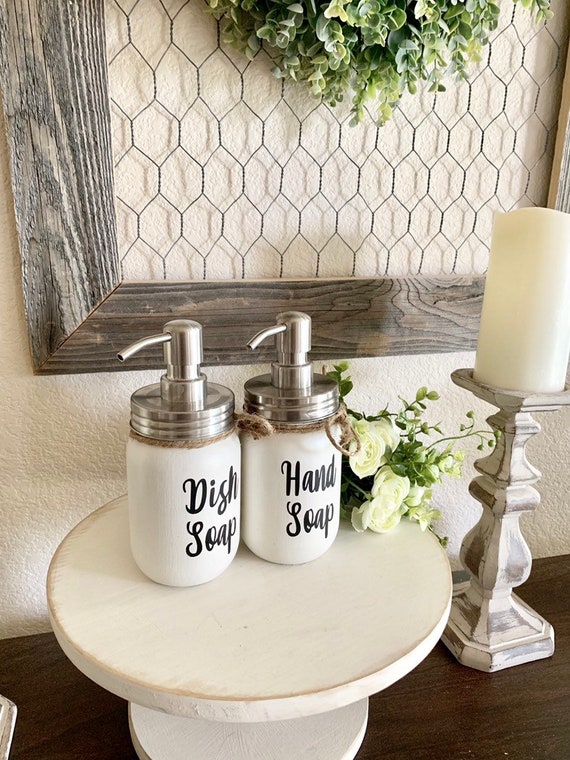 Farmhouse Kitchen Decor Dunn Farmhouse Soap Dispenser Dish Soap Holder Painted Mason Jars Dish Soap Dispenser Hand Soap Dispenser Etsy UK