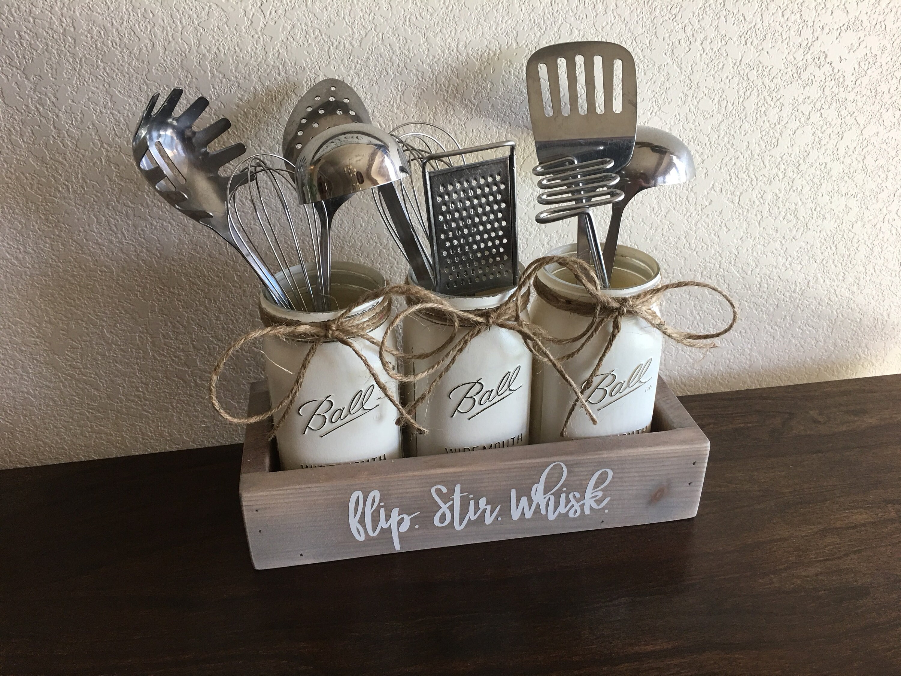 Flip Stir Whisk Kitchen Decor Utensils Holder Mason Jar | Etsy