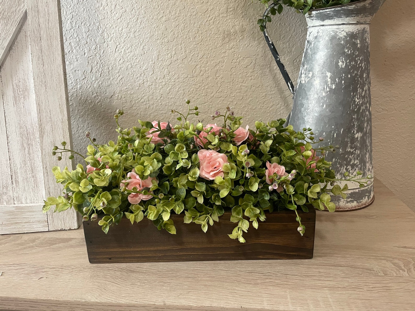 Farmhouse Planter Box Centerpiece With Greenery Rustic Table - Etsy