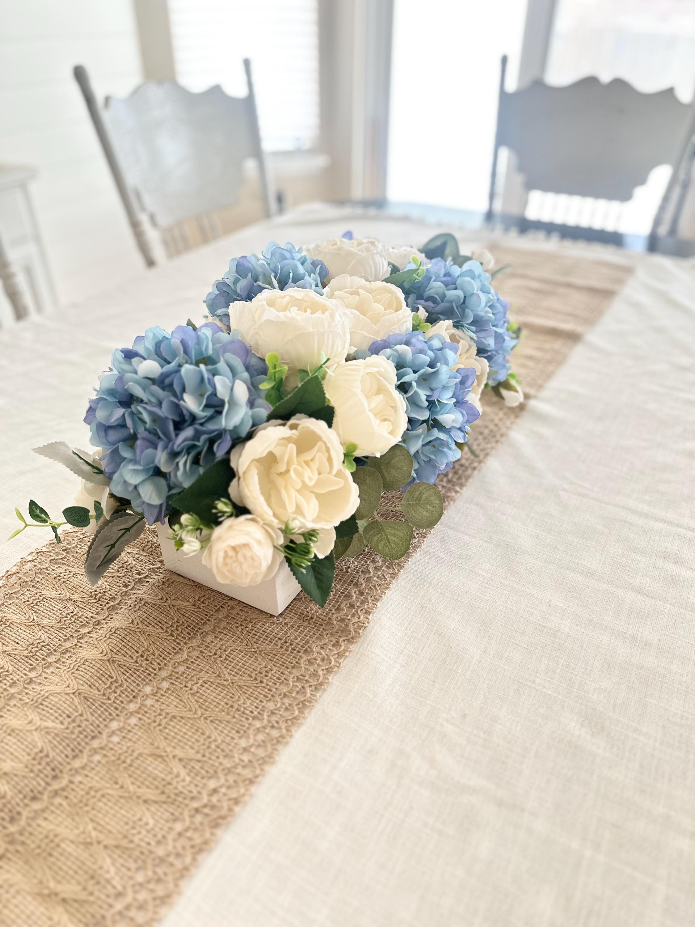 Blue Hydrangea Centerpiece: Farmhouse Floral Box Arrangement - Etsy