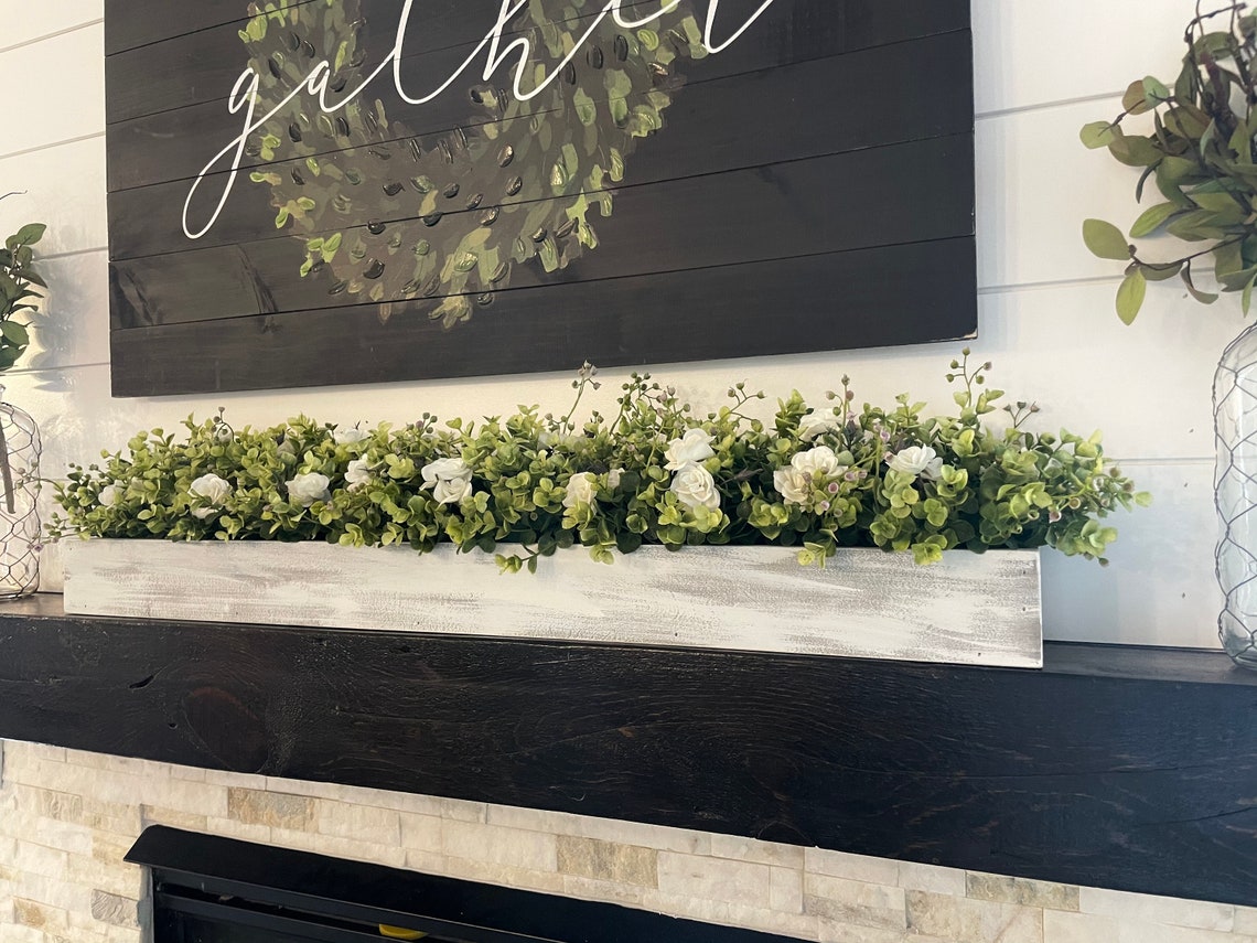 Rustic Planter Box Centerpiece With Greenery Farmhouse Table | Etsy