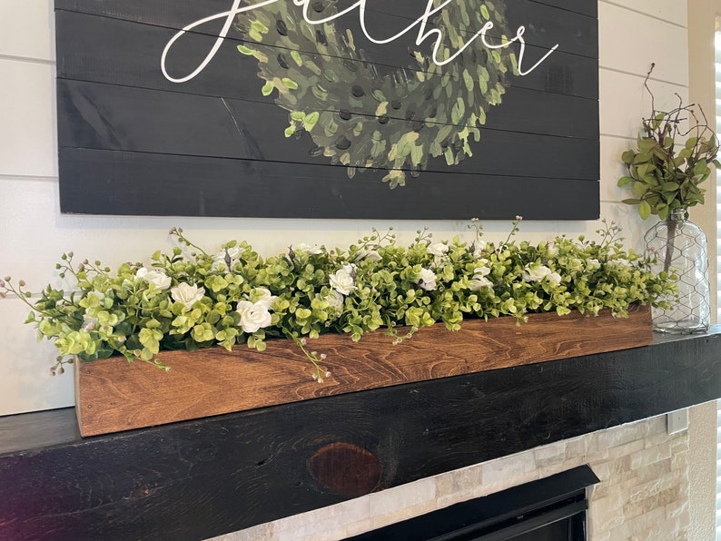 Rustic Planter Box Centerpiece With Greenery Farmhouse Table | Etsy