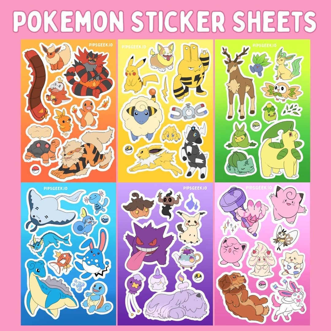 4x6 Pokémon Sticker Sheets | Fire | Water | Grass | Electric | Ghost ...