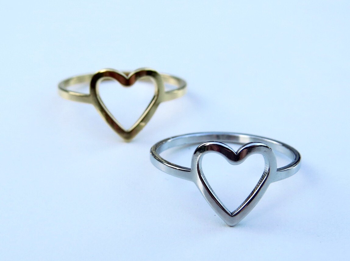 Simple open heart ring gold and silver rings delicate SIZES | Etsy