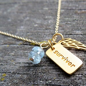 Gold Survivor Necklace, Gold Tag Survivor Charm, Gold Angel Wing Charm ...
