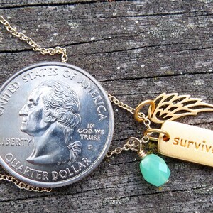 Gold Survivor Necklace, Gold Tag Survivor Charm, Gold Angel Wing Charm ...