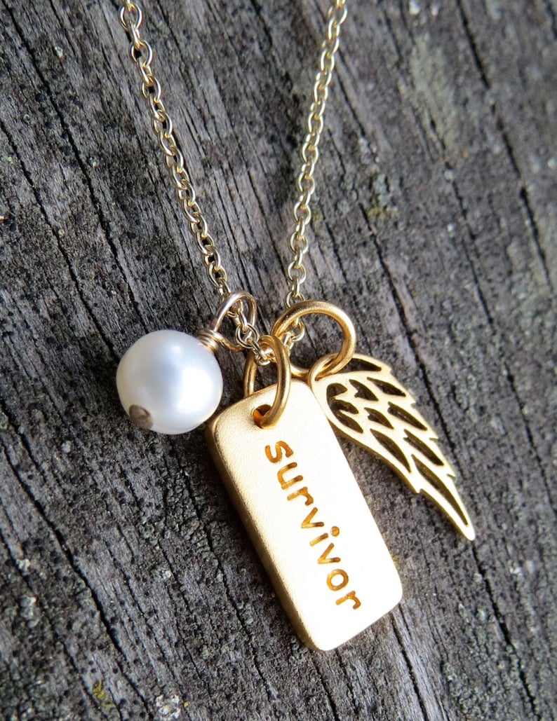 Gold Survivor Necklace Gold Tag Survivor Charm Gold Angel - Etsy