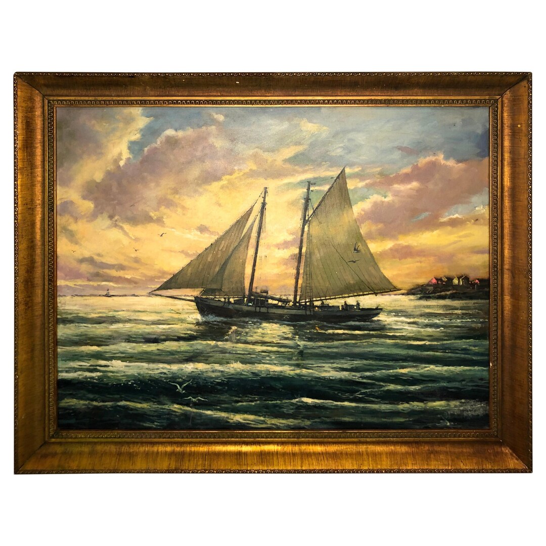 Victor Olsen Sunset Scene of Sailboats Oil on Canvas - Etsy