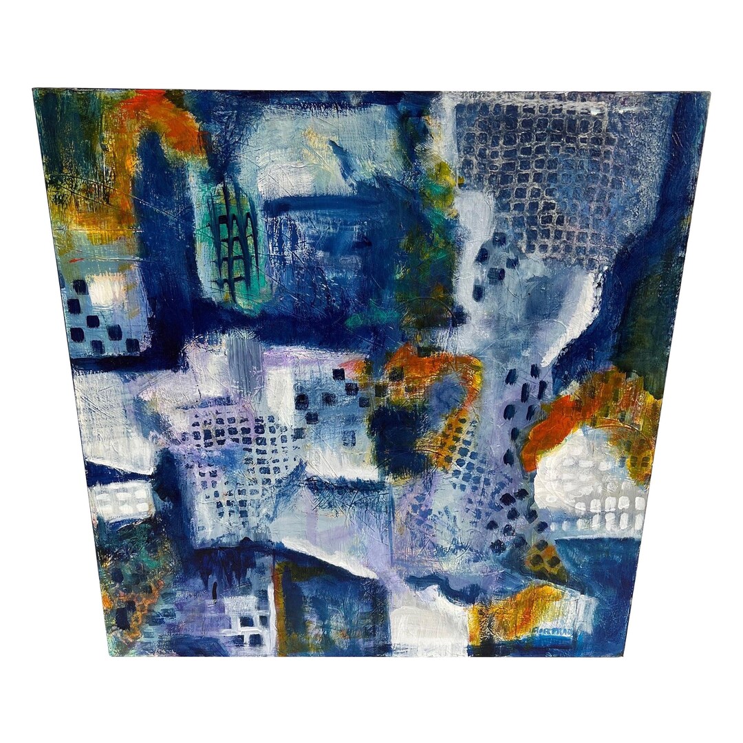 Large Blue Square Abstract Painting by Carol Bertrand - Etsy