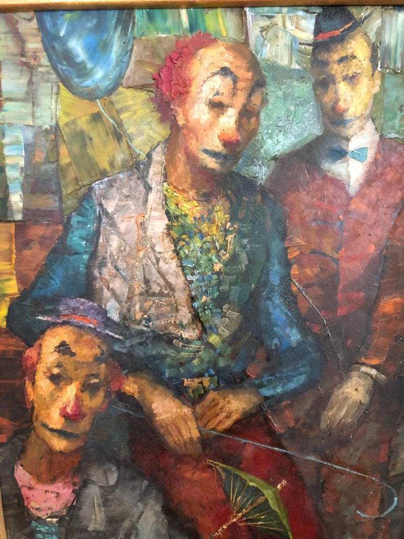 Signed Mid Century Painting of Clowns by George Russin-free | Etsy