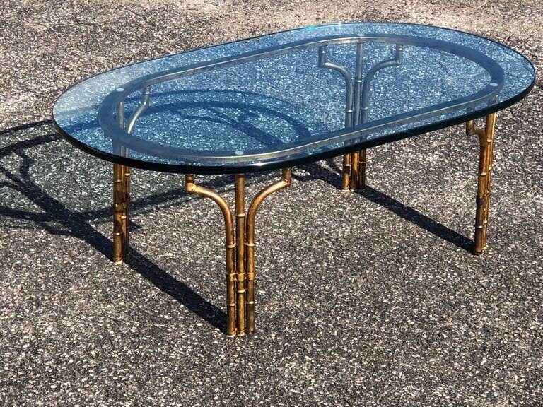 Gilt Faux Bamboo Oval Coffee Table - Etsy