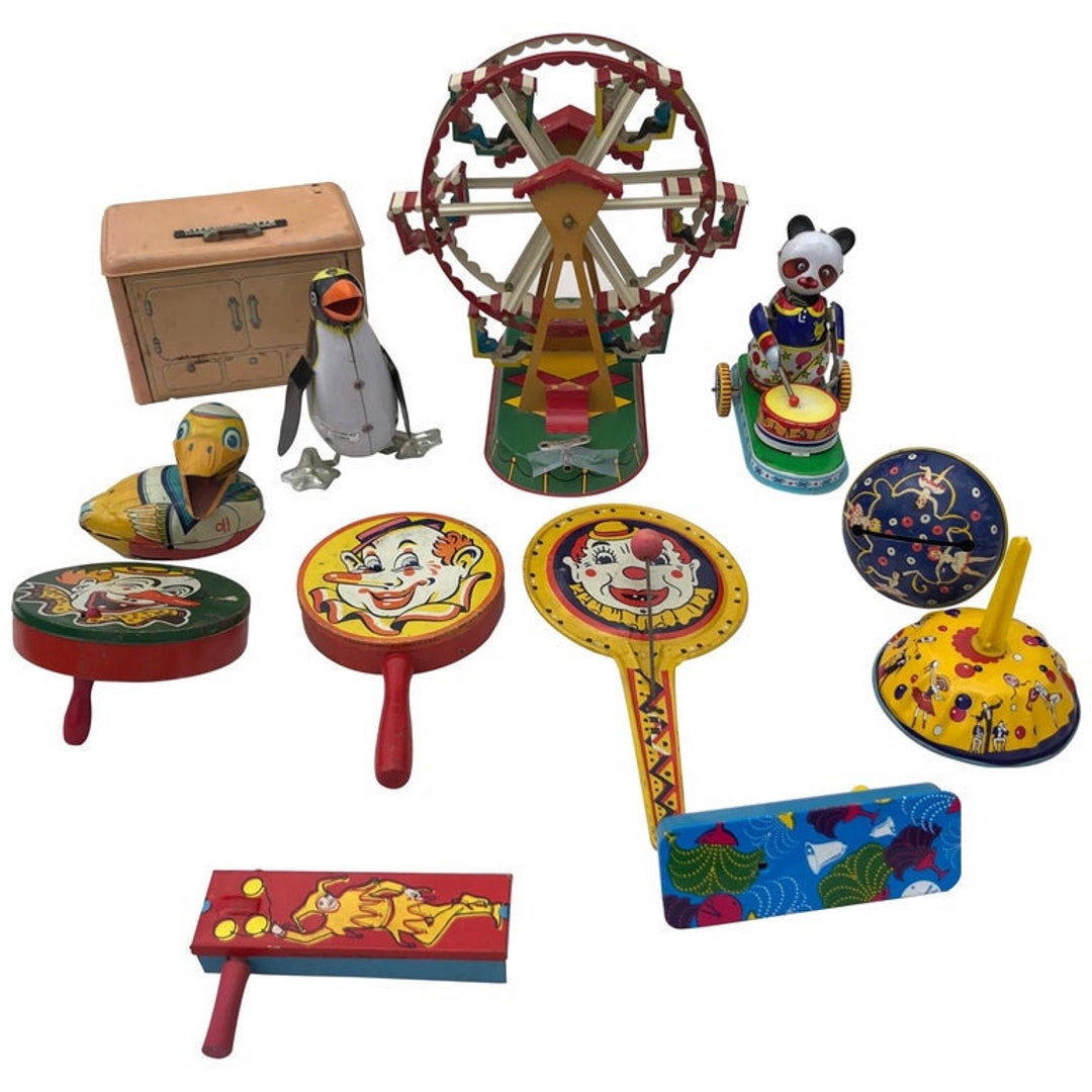 Collection of 12 Vintage Tin Type Toys - Etsy