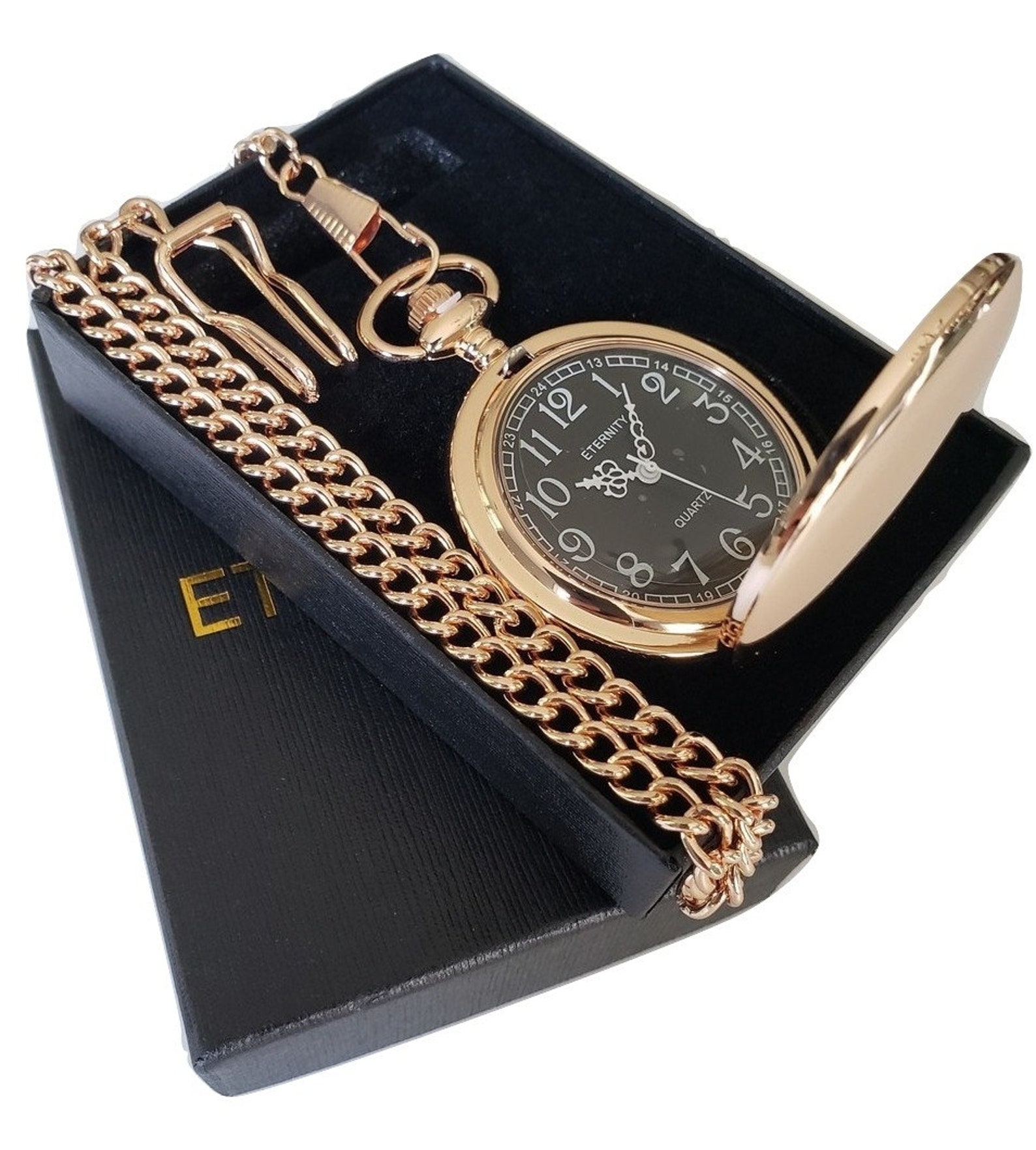 8 Engraved Silver Pocket Watches, Mens Pocket Watches, Gift Box, Chain ...