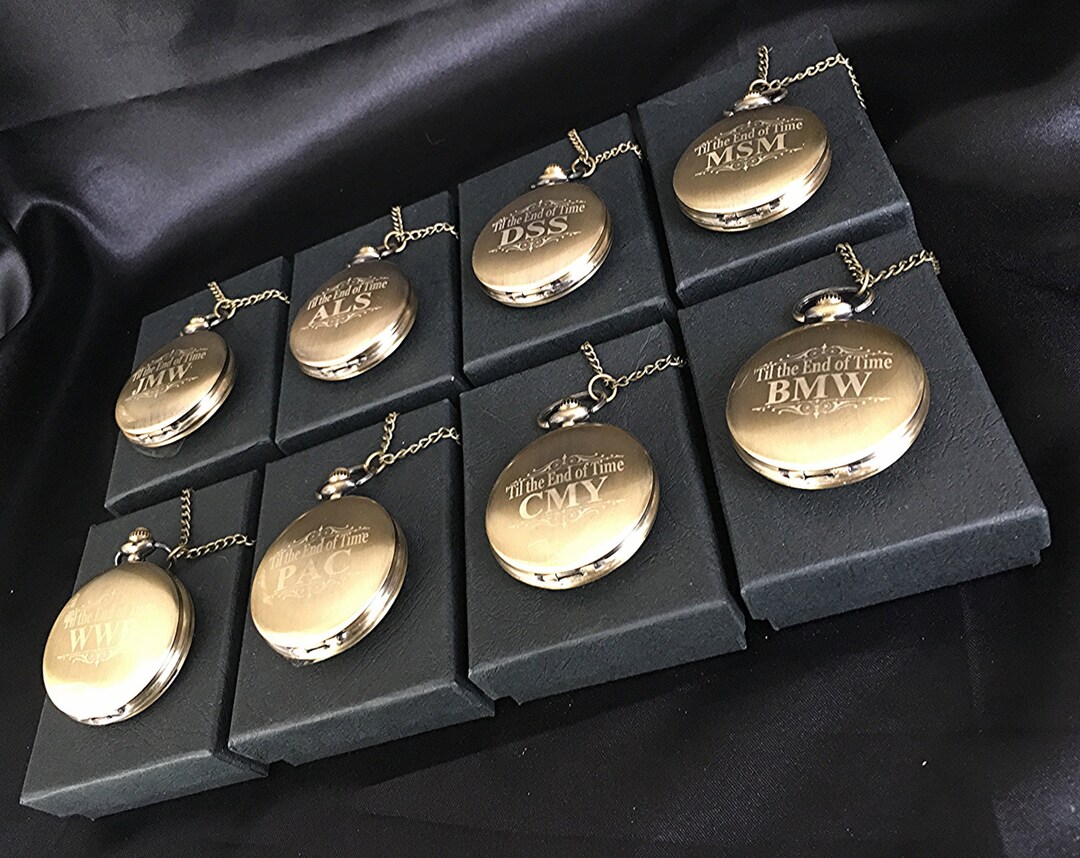 8 Pocket Watch Set - Engraved Silver Pocket Watches - 8 Personalized ...