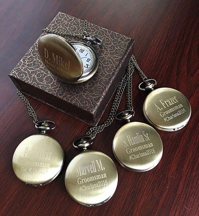 5 Gold Groomsmen Gifts - Engraved Pocket Watches -gold Personalized ...