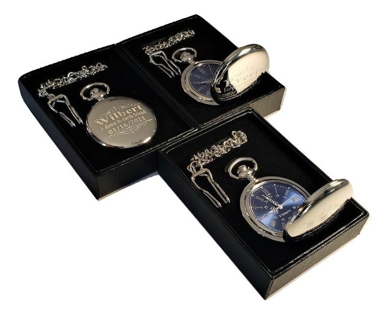 Customized Pocket Watch - Blue Roman Numerals Engraved Pocket Watch ...