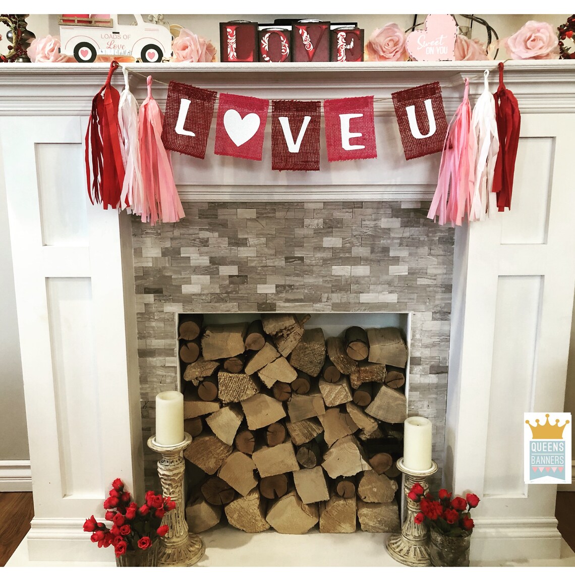 LOVE U Banner, Love Banner, Valentines Day Banner, Holiday Banner, Vday ...
