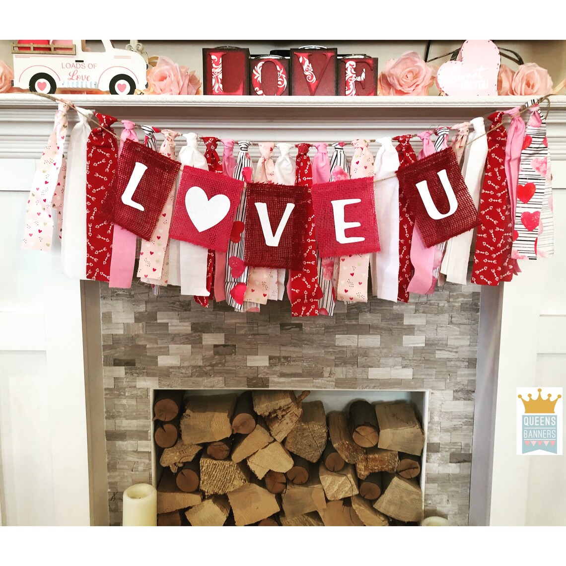 LOVE U Banner, Love Banner, Valentines Day Banner, Holiday Banner, Vday ...