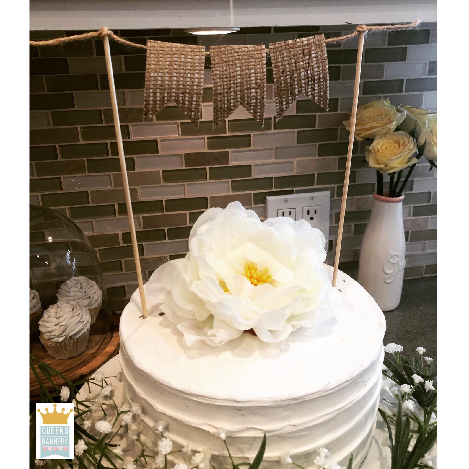 Cake Bunting, Cake Topper, Burlap Cake Topper, Rustic Cake Topper, Mini ...