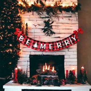Buffalo Plaid Christmas Banner, Buffalo Plaid Banner, Be Merry Banner ...